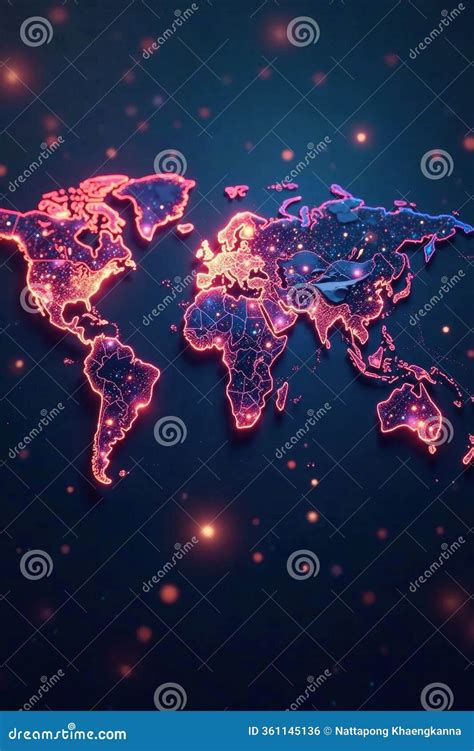 Global Network Map Glowing Lines Connect Vibrant Cities Complex Design Aerial Stock Illustration