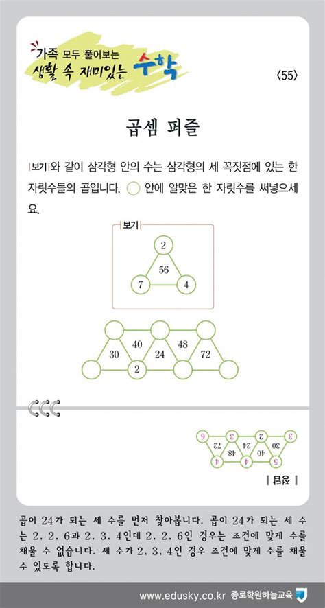 가족 모두 풀어보는 생활 속 재미있는 수학 55 곱셈 퍼즐 프리미엄조선