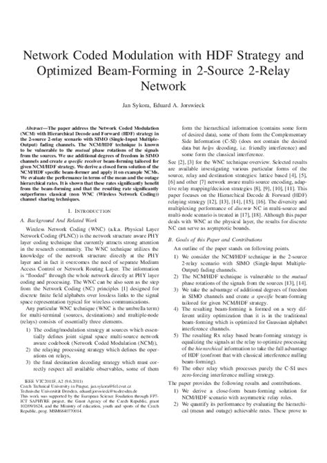 Pdf Network Coded Modulation With Hdf Strategy And Optimized Beam Forming In 2 Source 2 Relay