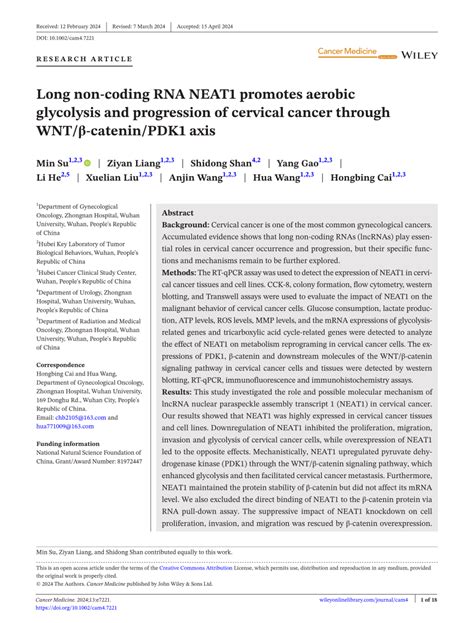 Pdf Long Non‐coding Rna Neat1 Promotes Aerobic Glycolysis And Progression Of Cervical Cancer