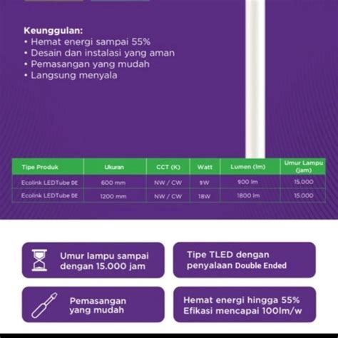 Jual Ecolink Lampu Tl Ledtube Ecolink T8 18w 1200mm 18w 18watt 18 W 1200mm 4000 Jakarta