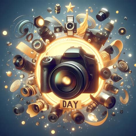 Photography Day Poster With Quote And Camera Icons Premium AI Generated Image