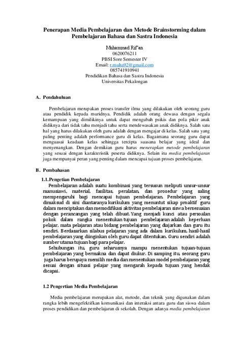 Doc Pembelajaran Efektif Penerapan Media Pembelajaran Dan Metode Brainstorming Dalam