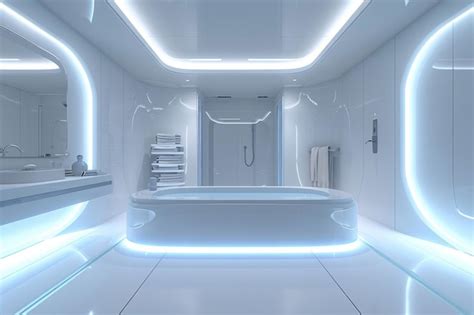 Premium Photo Sleek And Modern Futuristic Bathroom With Glowing Neon Accents And Reflective