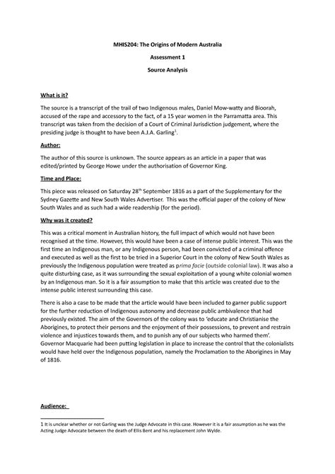 Source Analysis Task Mhis204 The Origins Of Modern Australia