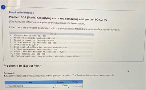 Solved Required Information Problem 1 1a Static