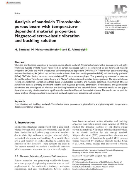 Pdf Analysis Of Sandwich Timoshenko Porous Beam With Temperature Dependent Material Properties