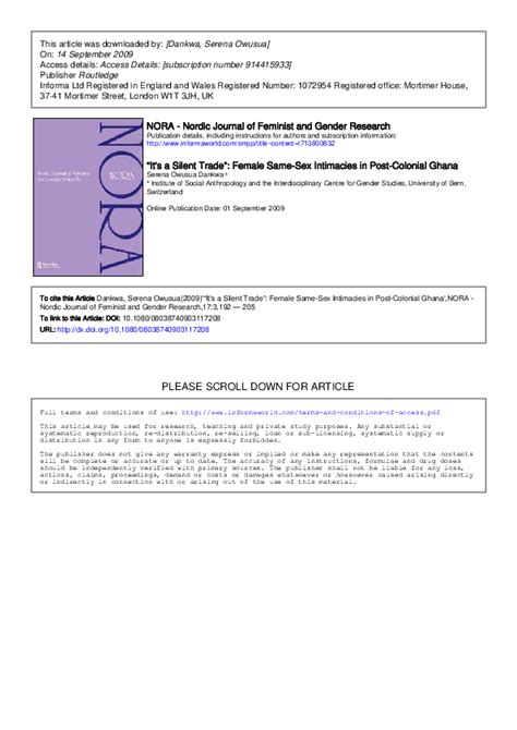 Pdf “its A Silent Trade” Female Same Sex Intimacies In Post Colonial Ghana