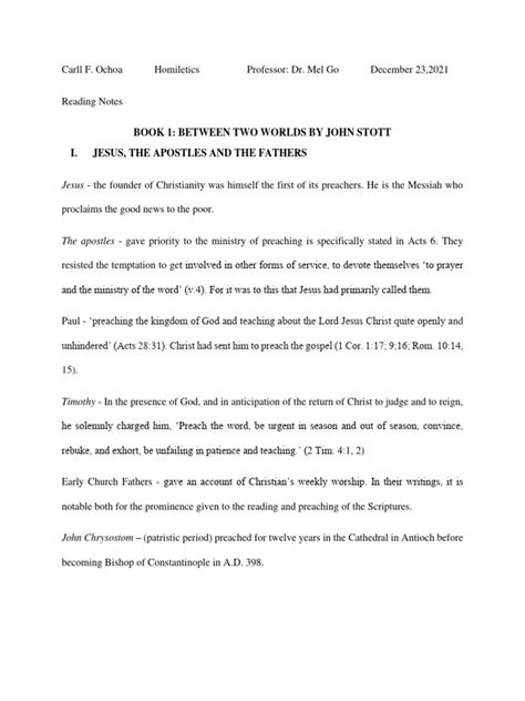 Homiletics Reading Notes Carll 122321 Pdf Expository Preaching Sermon