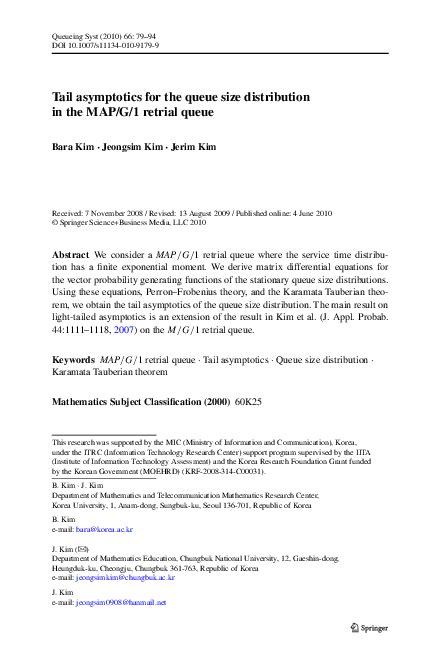 Pdf Tail Asymptotics For The Queue Size Distribution In The Mapg1