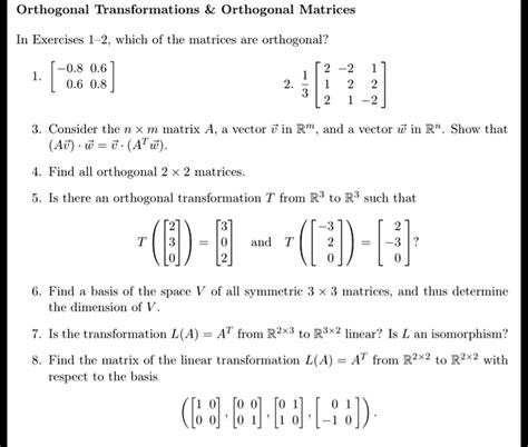 solved orthogonal transformations orthogonal matrices in exercises 1 2
