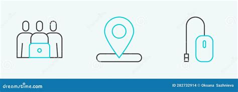 Set Line Computer Mouse Online Class And Location Icon Vector Stock