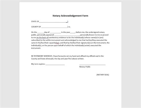 Notary Acknowledgement Form Notary Acknowledgement Form Template