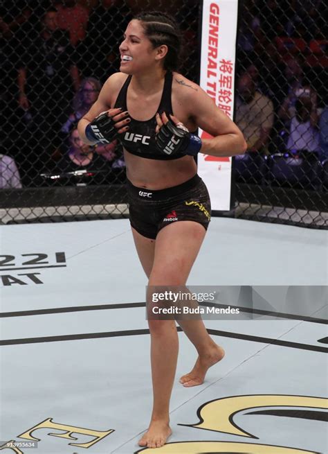 Polyana Viana Of Brazil Celebrates Her Submission Victory Over Maia