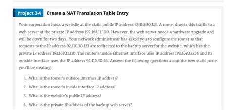 Solved Project 3 4 Create A NAT Translation Table Entry Your Chegg Com