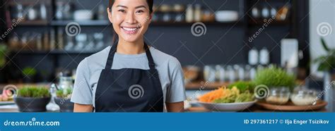 Smiling Asian Woman Shop Worker In Supermarket Young Female Assistant