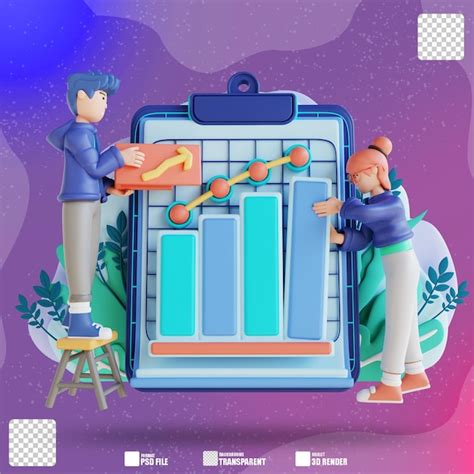 Premium Psd 3d Illustration Character Analysis Data Report Goes Up