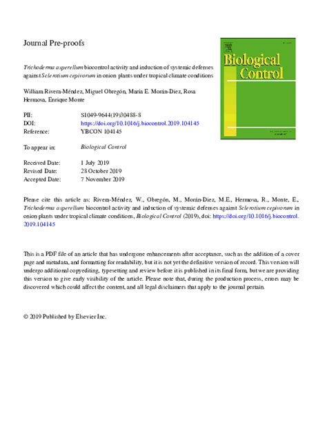 Pdf Trichoderma Asperellum Biocontrol Activity And Induction Of