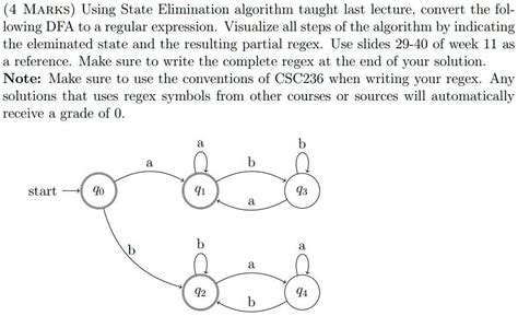 4 marks using state elimination algorithm taught last lecture