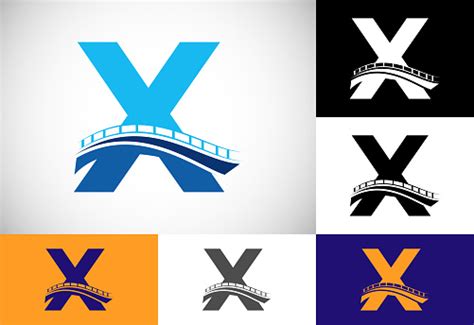 다리 기호가있는 초기 X 모노그램 문자 알파벳 추상 브리지 로고 디자인 템플릿 건설 사업 및 회사 정체성에 대한 현대적인 벡터 로고 0명에 대한 스톡 벡터 아트 및 기타