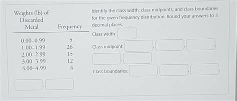 solved identify the class width class midpoints and class