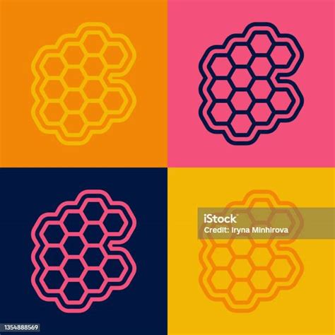 컬러 배경에 고립 된 팝 아트 라인 허니콤 아이콘 꿀 세포 기호 달콤한 천연 식품 벡터 벌에 대한 스톡 벡터 아트 및 기타