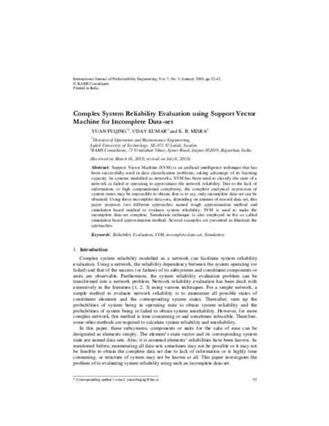 Pdf Complex System Reliability Evaluation Using Support Vector