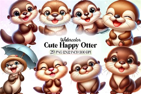 Cute Happy Otter Clipart Graphic By Libbywishes Creative Fabrica