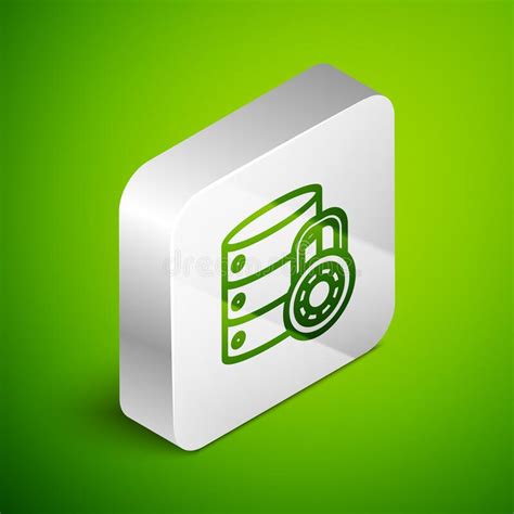 Isometric Line Server Security With Closed Padlock Icon Isolated On Green Background Security