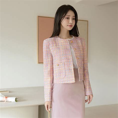 로맨틱 스프링 컬러 믹스 트위드 자켓