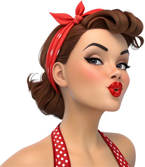 Exaggerated Pin Up Girl Icon With Flirtatious Expression For Retro