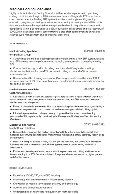1 Medical Coding Specialist Resume Examples With Guidance
