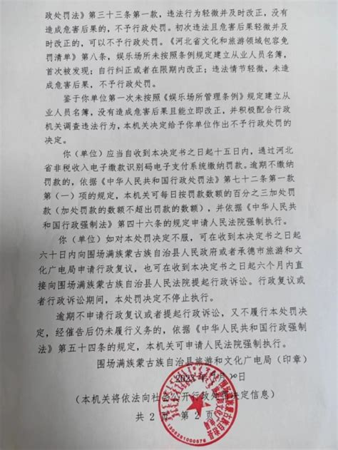 围场满族蒙古族自治县人民政府 行政执法事后公开 围场满族蒙古族自治县旅游和文化广电局行政处罚决定书（围）文综不罚字〔2023〕004号