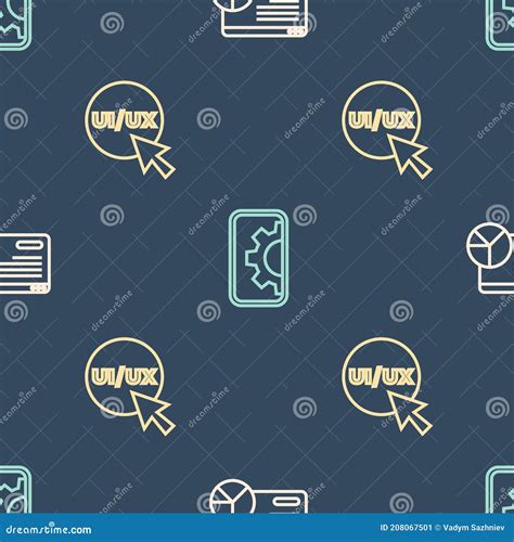 Set Line Website Statistic UI Or UX Design And Development On Seamless Pattern Vector Stock