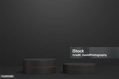 3d 그림 모형 연단 제품을위한 기하학적 추상적 인 구성 또는 검은 배경에 광고 최소 3d 일러스트레이션은 스톡 사진을 렌더링합니다 0명에 대한 스톡 사진 및 기타 이미지