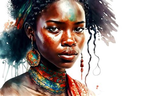 Premium Ai Image Watercolor Portrait Of An African Beautiful Woman Neural Network Ai Generated