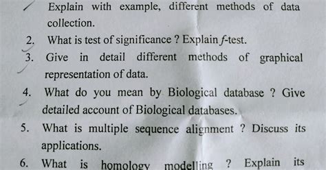 M Sc Biostatistics And Bioinformatics Question Paper