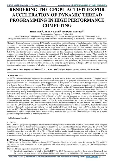 Pdf Rendering The Gpgpu Activities For Acceleration Of Dynamic Thread