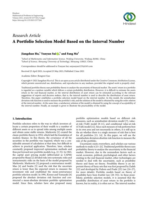 Pdf A Portfolio Selection Model Based On The Interval Number