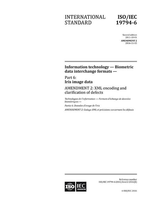 ISO IEC 19794 6 2011 AMD2 2016 IEC Standards VDE Publishing House