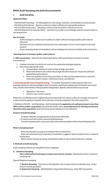 Audit Sampling And Documentation Key Concepts And Psa Guidelines Studocu