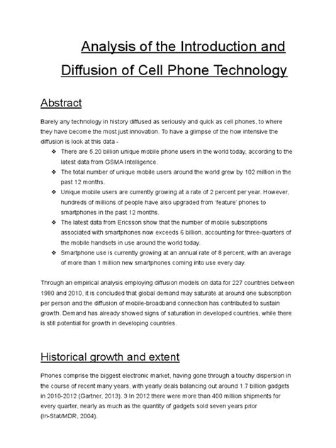 Analysis Of The Introduction And Diffusion Of Cell Phone Technology Pdf Mobile Phones