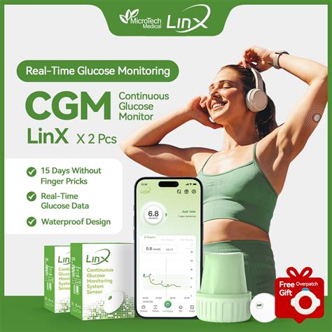 Microtech Linx Cgm 2sets Continuous Glucose Monitor Meter 24h Real Time