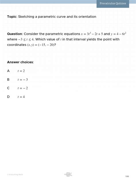 01 Sketching A Parametric Curve And Its Orientattion Pdf Equations Ellipse
