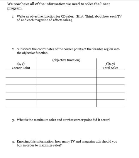 We Now Have All Of The Information We Need To Solve The Linear Program