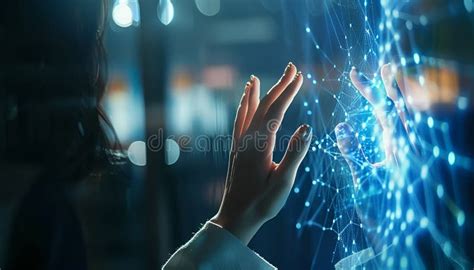 Digital Neural Networkbusiness Woman Hand Touching Introduction Of Artificial Intelligence