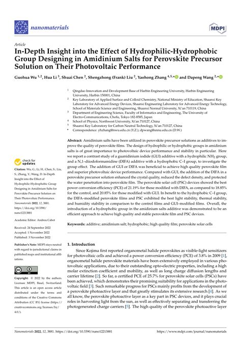 Pdf In Depth Insight Into The Effect Of Hydrophilic Hydrophobic Group Designing In Amidinium