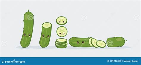 Set Cucumber Cute Kawaii Smiling Food Stock Vector Illustration Of Face Cucumber 169216053
