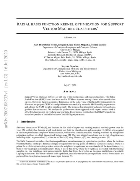 Pdf Radial Basis Function Kernel Optimization For Support Vector
