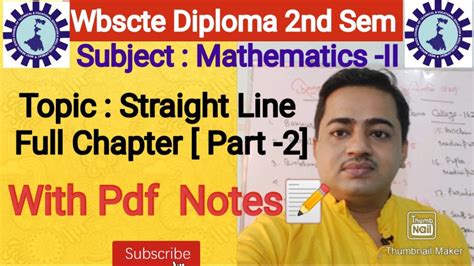 Wbscte Diploma 2nd Sem Mathematics Ii Topic Straight Line Unit 2 Youtube